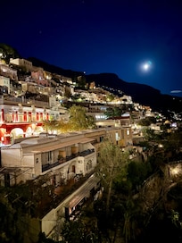 View from balcony at night.