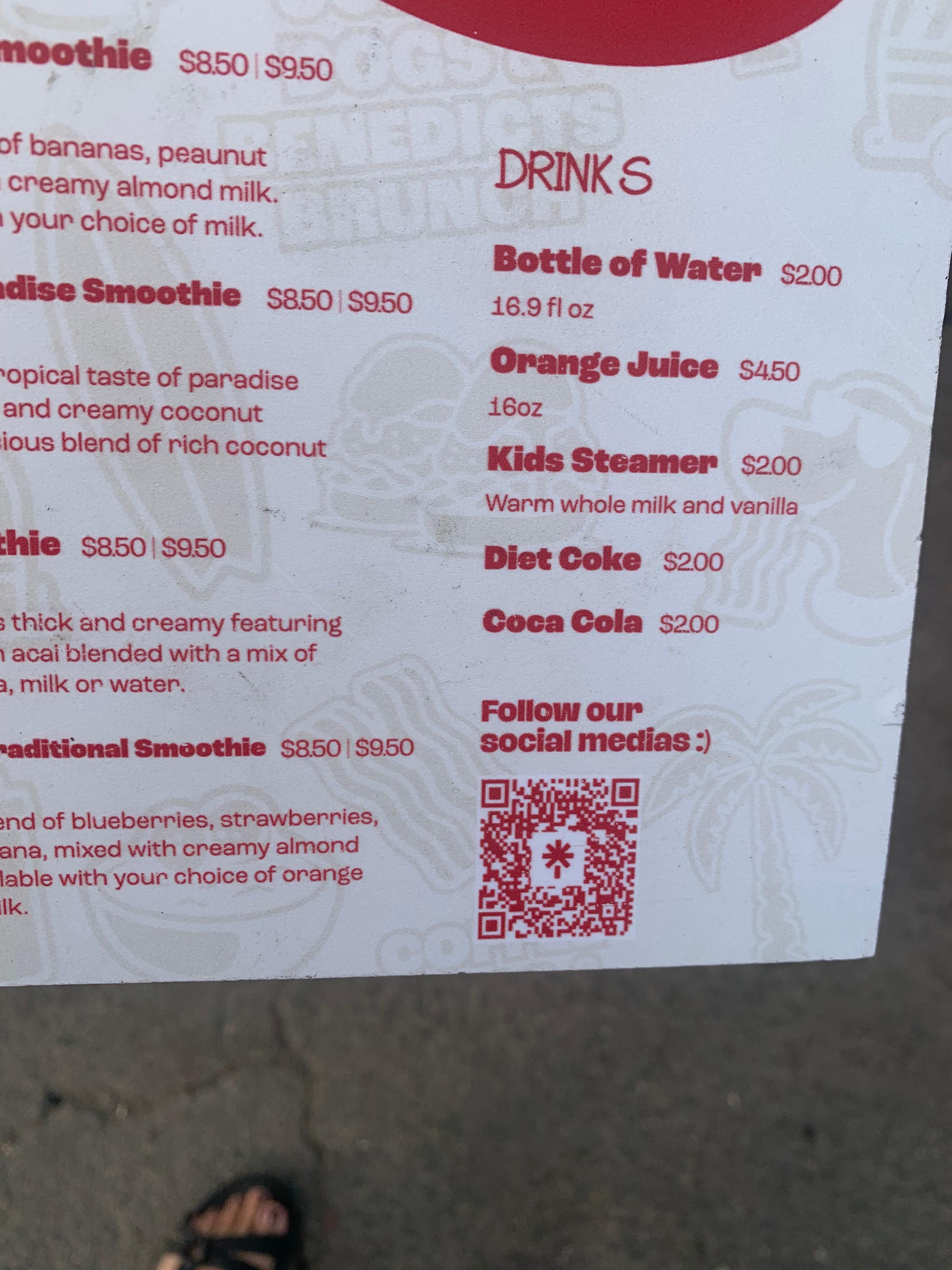 Partial Menu from the food truck nearby